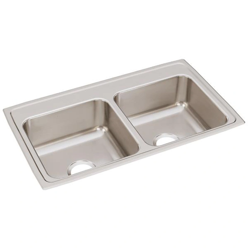 Elkay LR3319 Lustertone® Classic Stainless Steel 33& x 19-1/2& x 7-5/8& Equal Double Bowl Drop ...